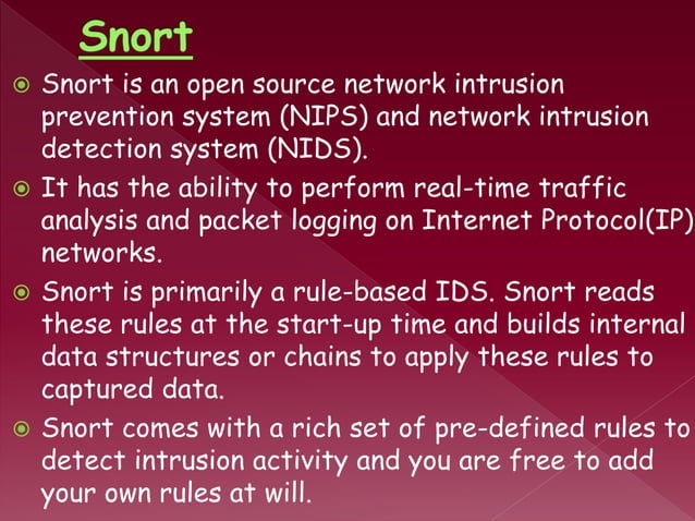 Industrial Training Network Intrusion Detection System Using Snort Ppt