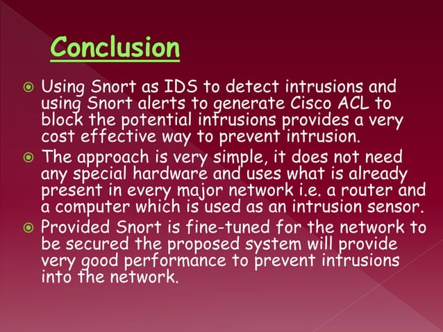 Network Intrusion Prevention by Configuring ACLs on the Routers, based on Snort IDS alerts | PPT ...