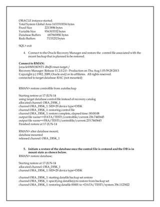 Backup and Restore of database on 2-Node RAC | DOCX