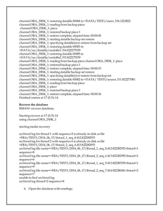 Backup and Restore of database on 2-Node RAC | DOCX