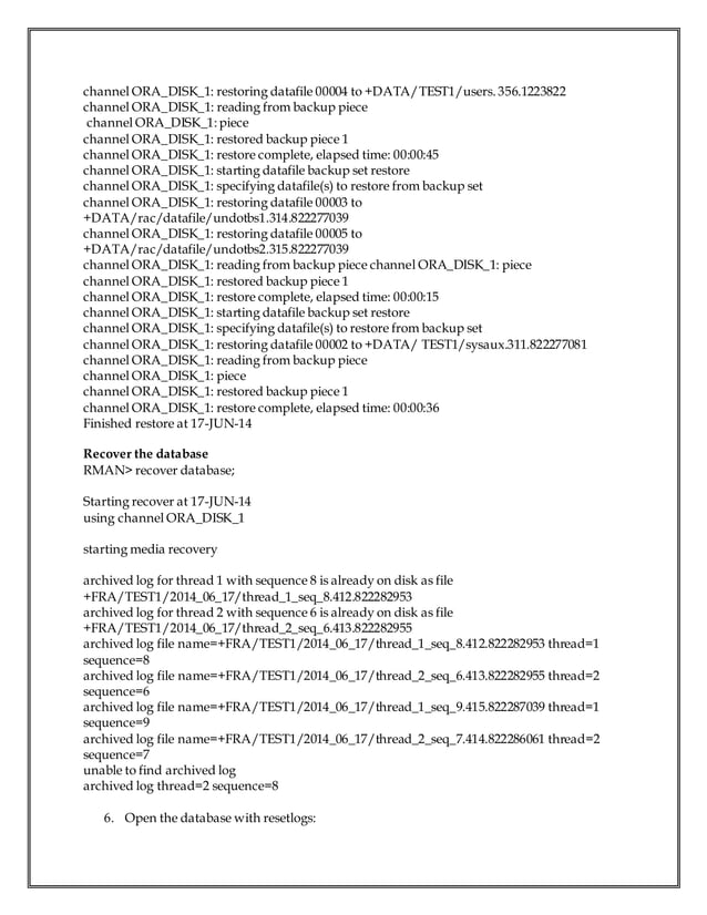 Backup And Restore Of Database On 2 Node Rac Pdf
