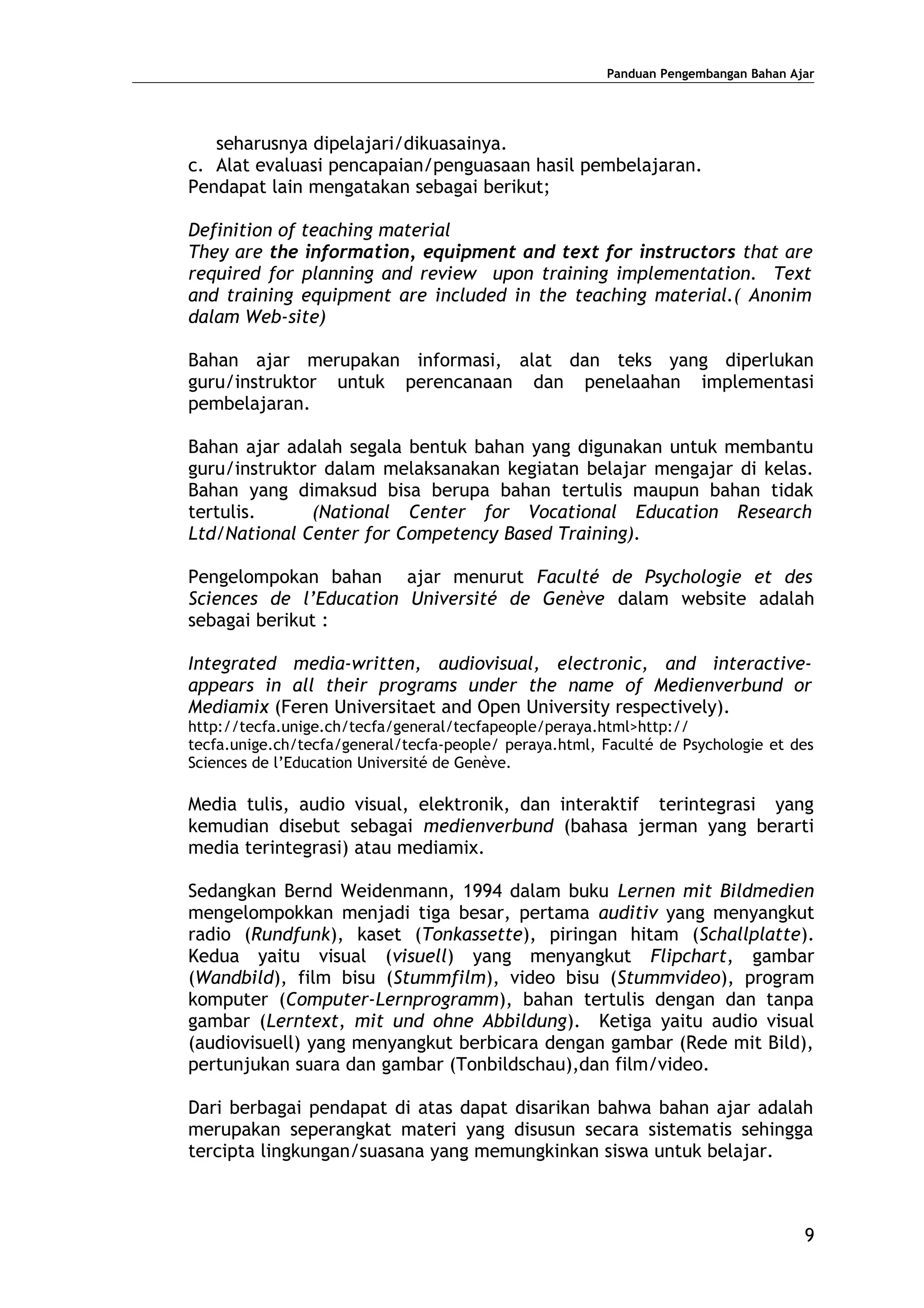 panduan pemgembangan bahan ajar | DOC