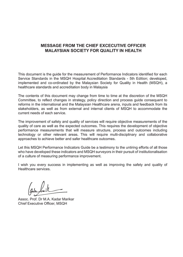 2- Performance Indicators MSQH Hospital Accreditation Standards 5th ...