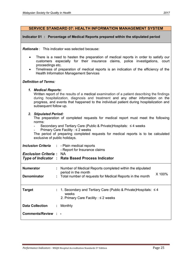 2- Performance Indicators MSQH Hospital Accreditation Standards 5th ...