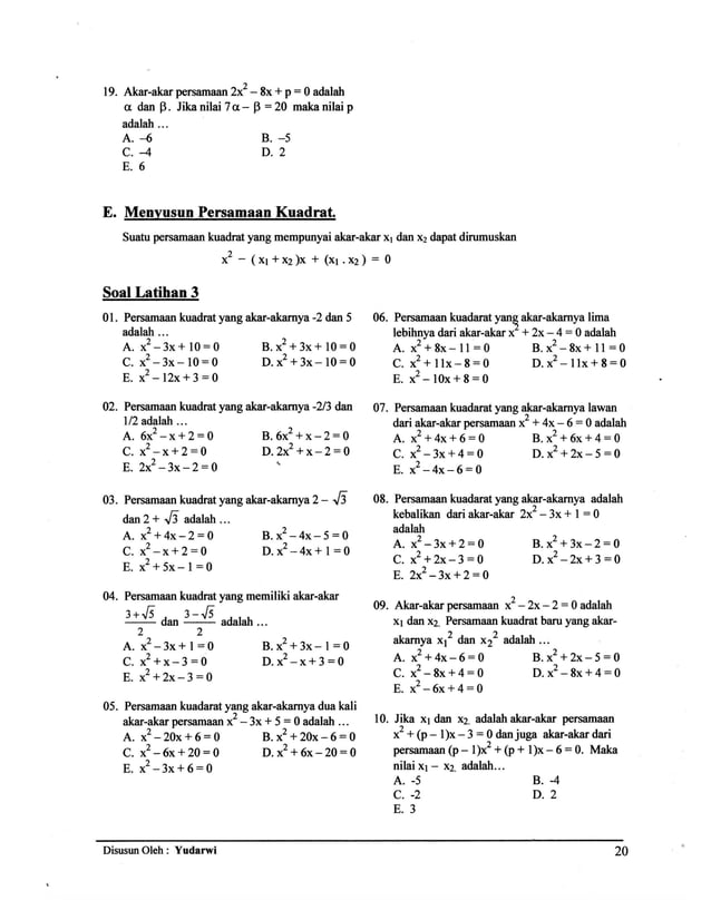 persamaan dan fungsi kuadrat | DOC
