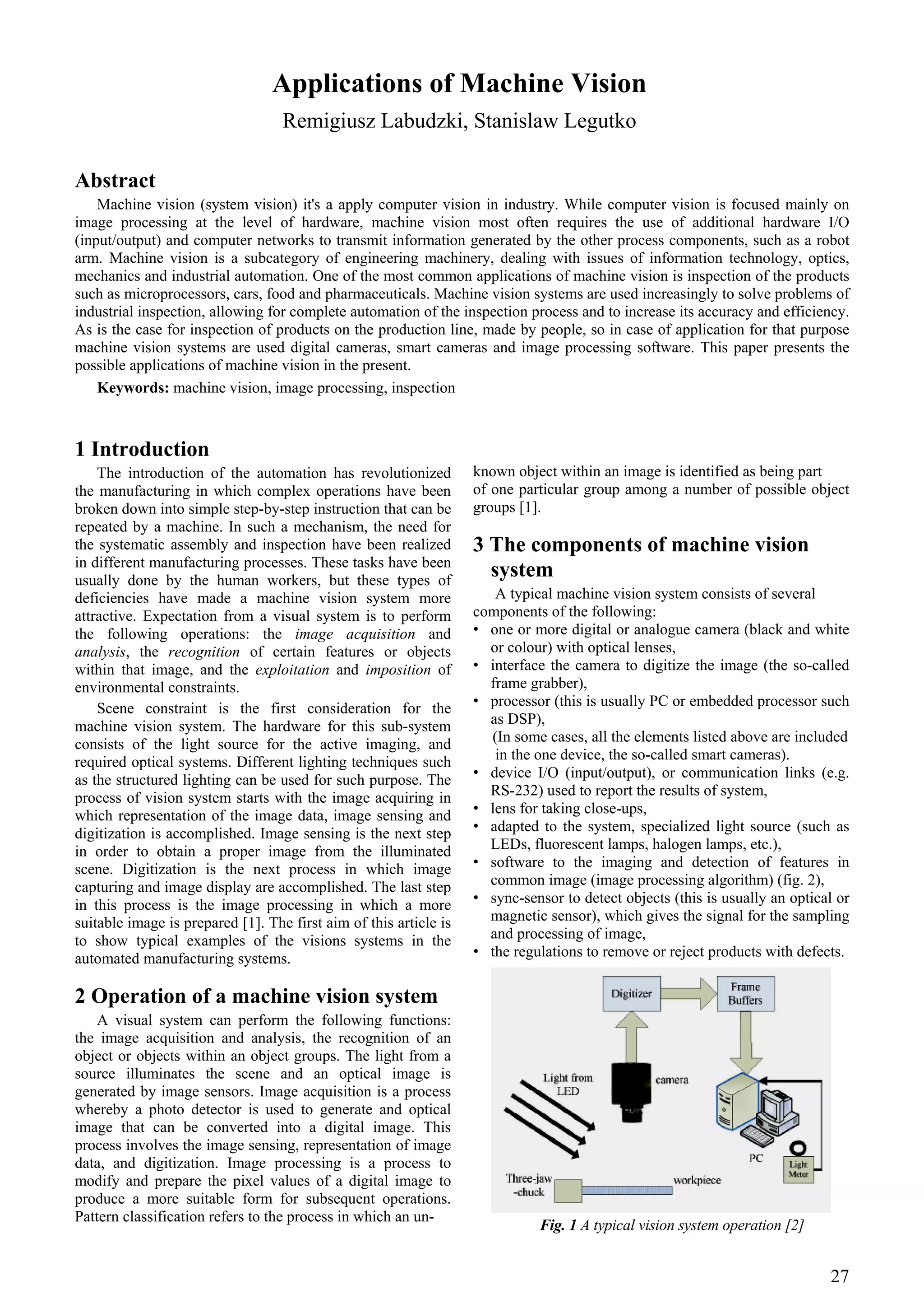 APPLICATIONS OF MACHINE VISION | PDF | Photo Editing Software ...