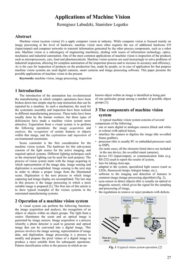 APPLICATIONS OF MACHINE VISION | PDF | Photo Editing Software | Computer Software and Applications
