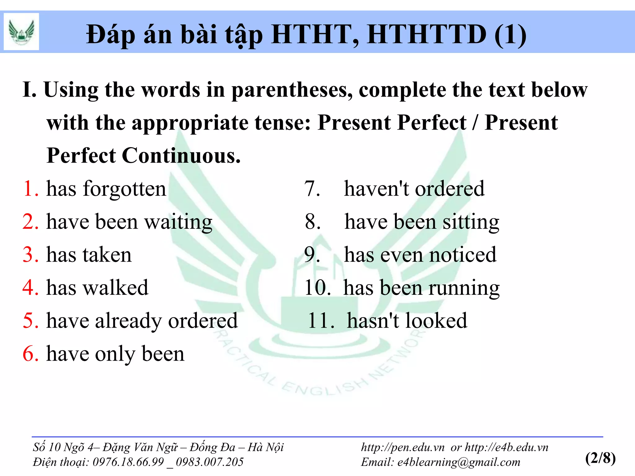 2. present perfect dap an | PPTX
