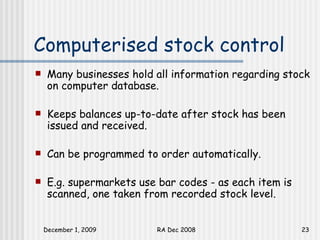 Purchasing & Stock Slides | PPT