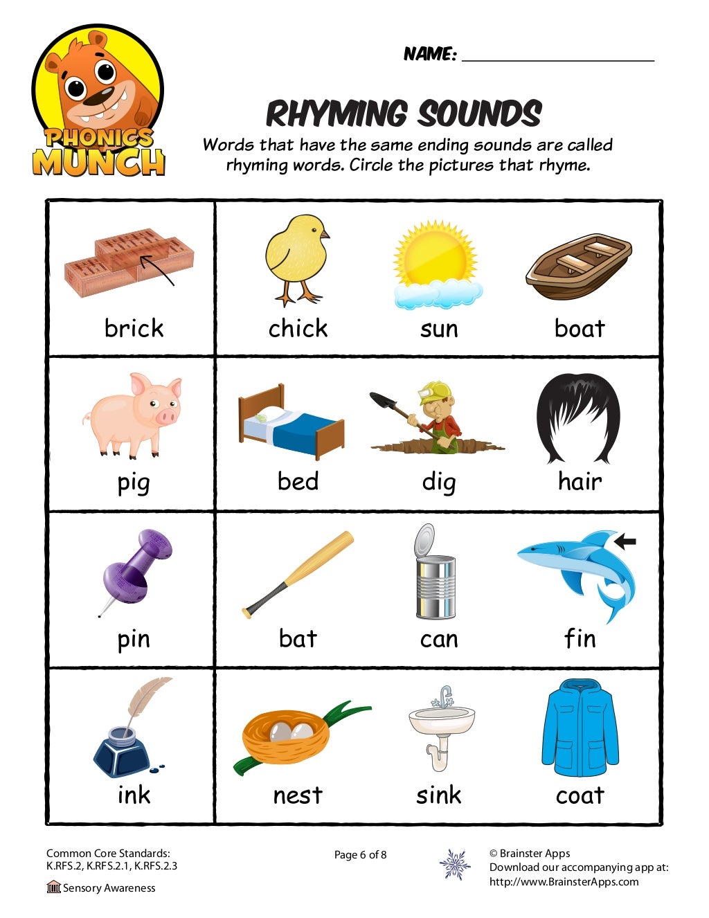 Rhyming Sounds Worksheet