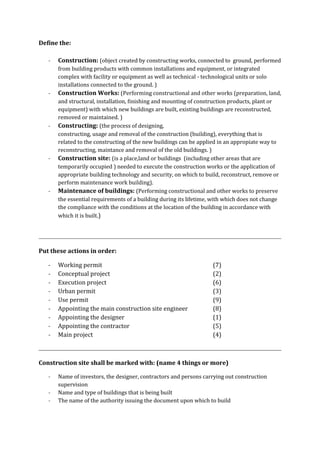 Building Construction 2. rules and definition in construction | DOCX