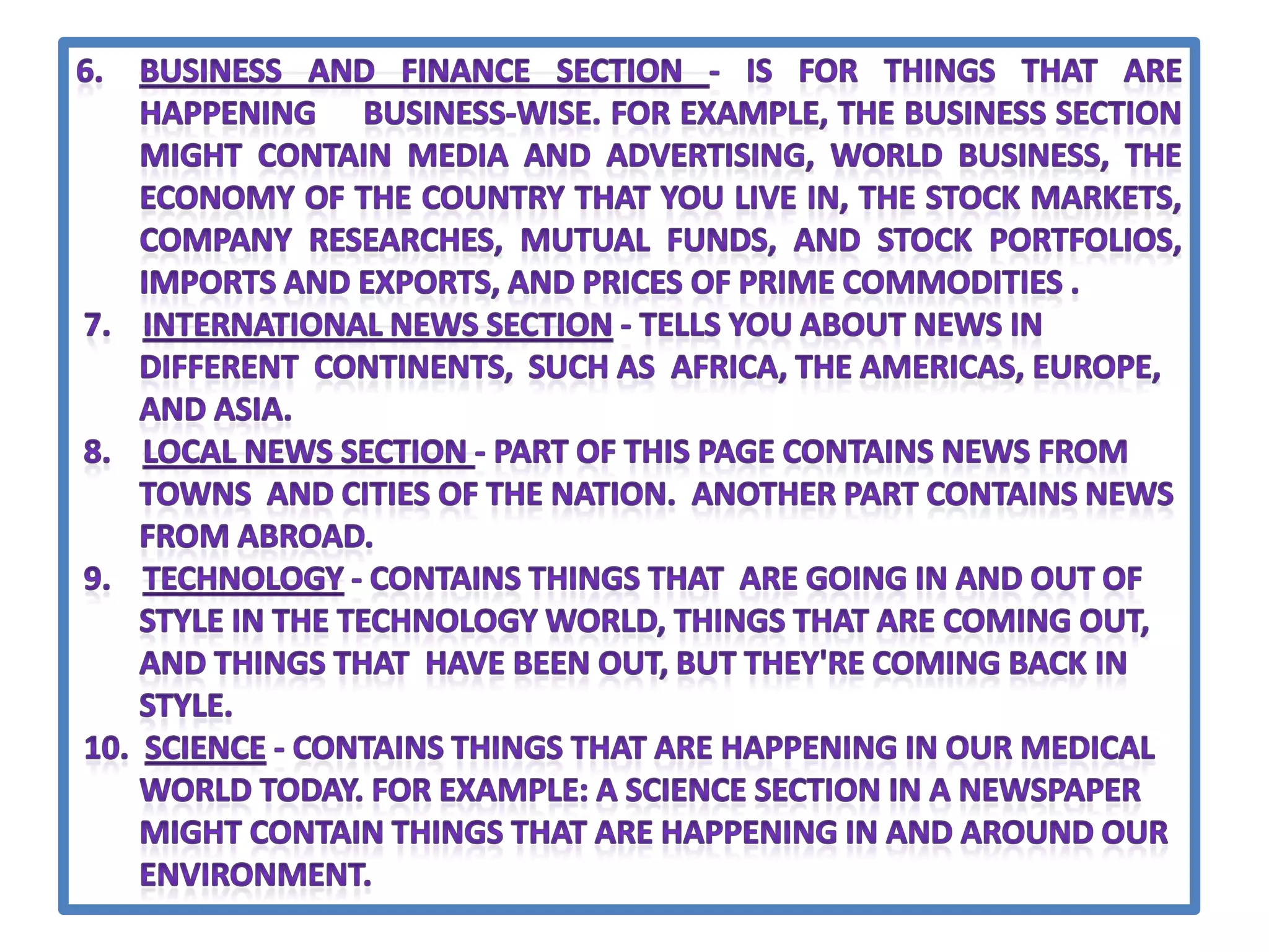 SECTIONS OF NEWSPAPER | PPTX