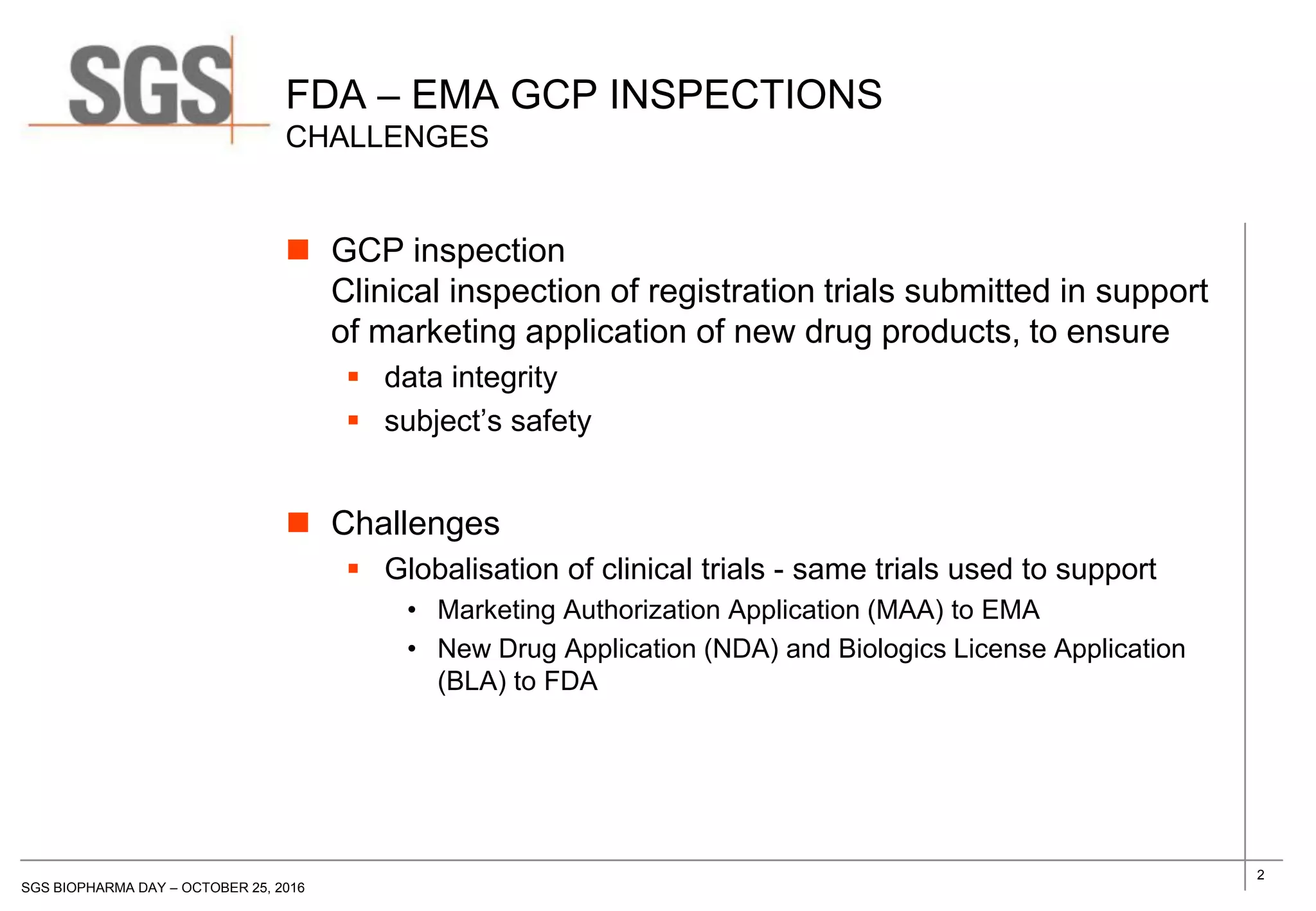 FDA/EMA Inspection - Regulatory Expectations in Early Phase Clinical ...