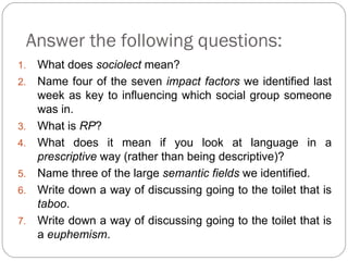 Sociolect test | PPT