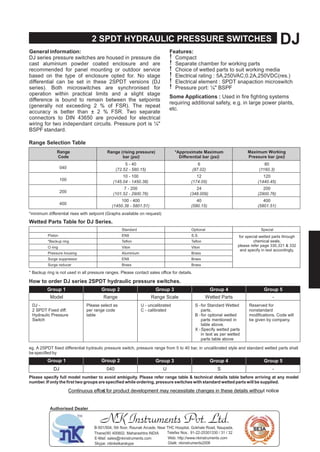 2 SPDT Hydraulic range Pressure Switch DJ series | PDF | Musical Instruments | Hobbies & Interests