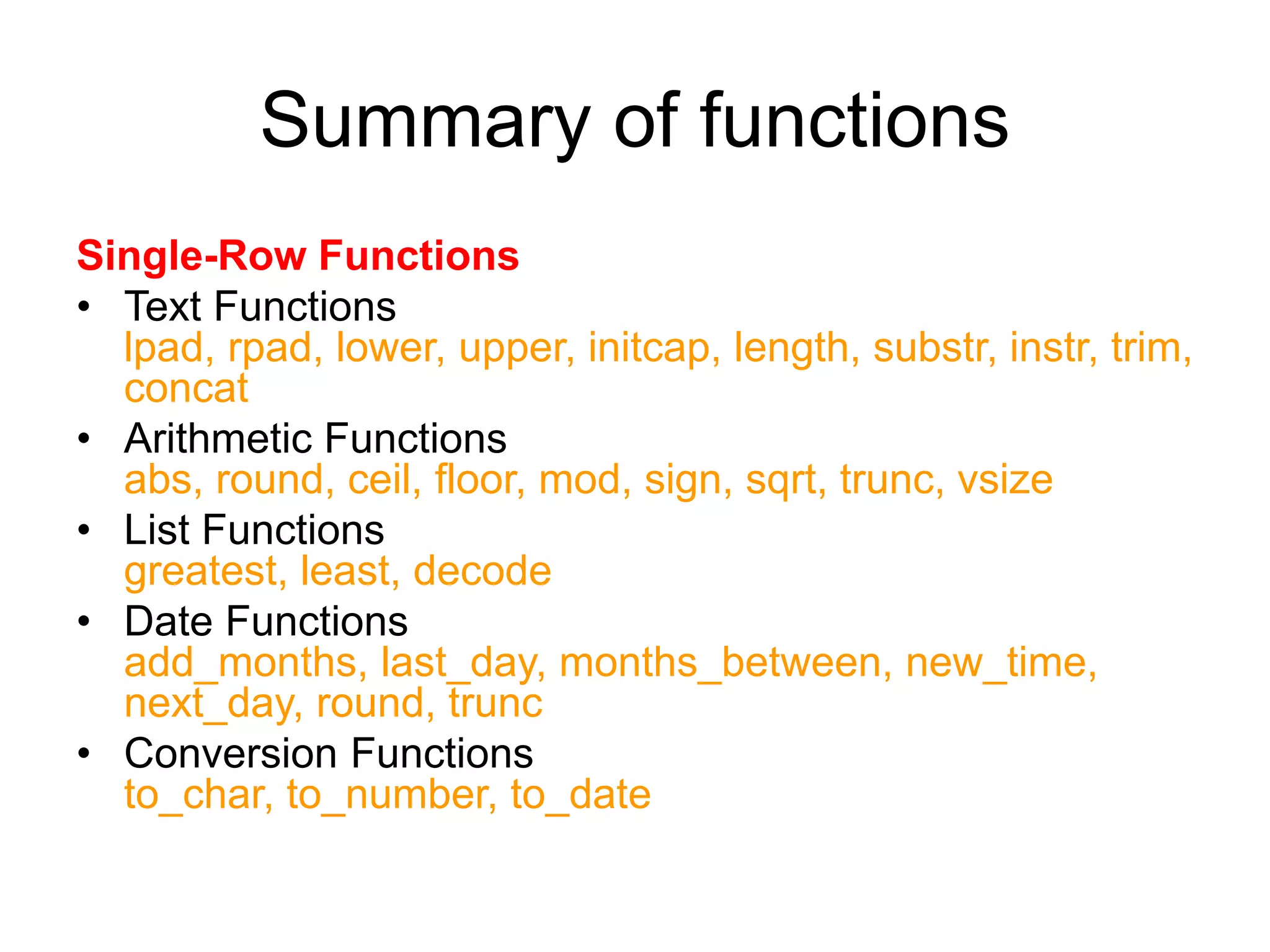 2 sql - single-row functions | PPT 2 sql - single-row functions | PPT