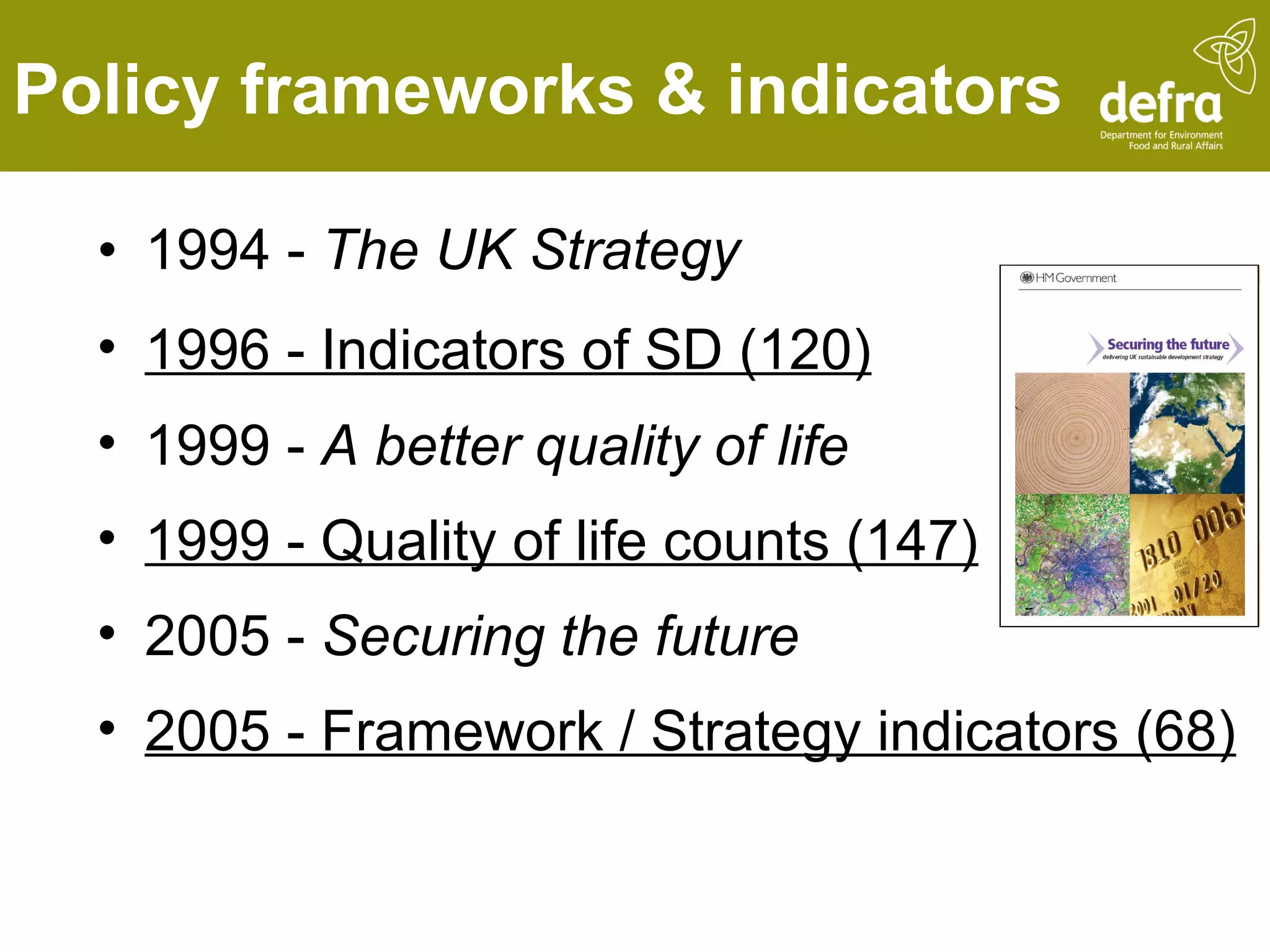 Stephen Hall: National Sustainable Development & Wellbeing Indicators | PPT