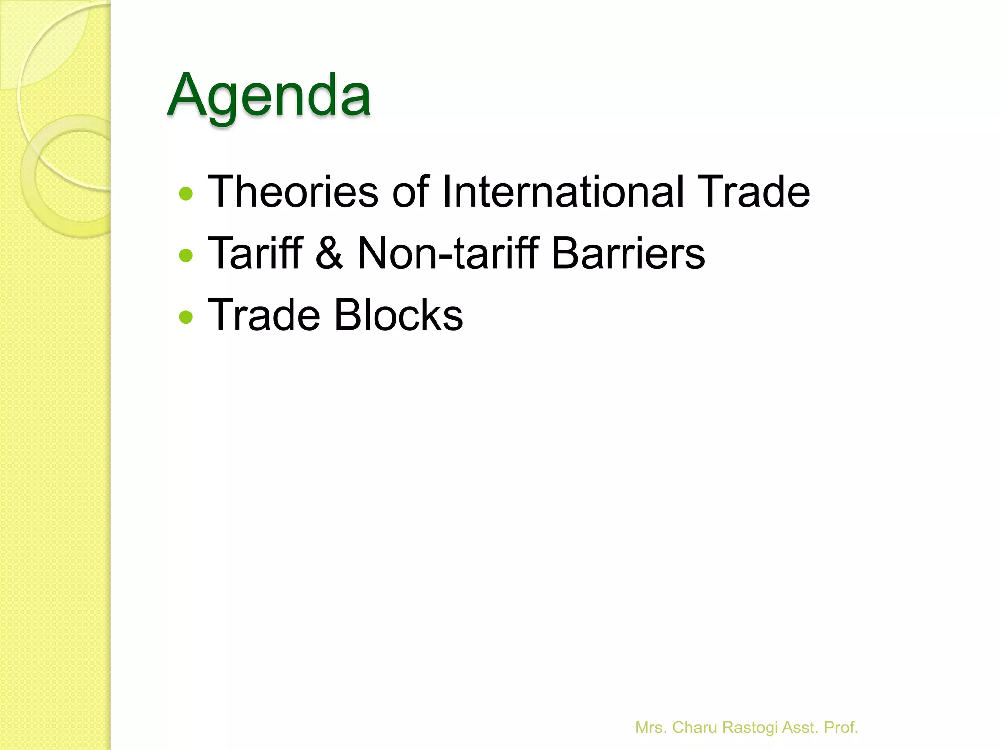 2. Theories of International Trade, Tariff and Non-tariff barriers and ...