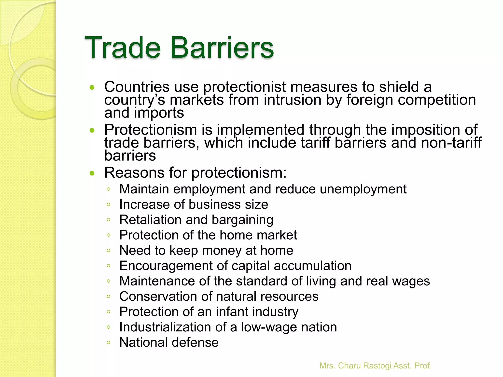 2. Theories of International Trade, Tariff and Non-tariff barriers and ...