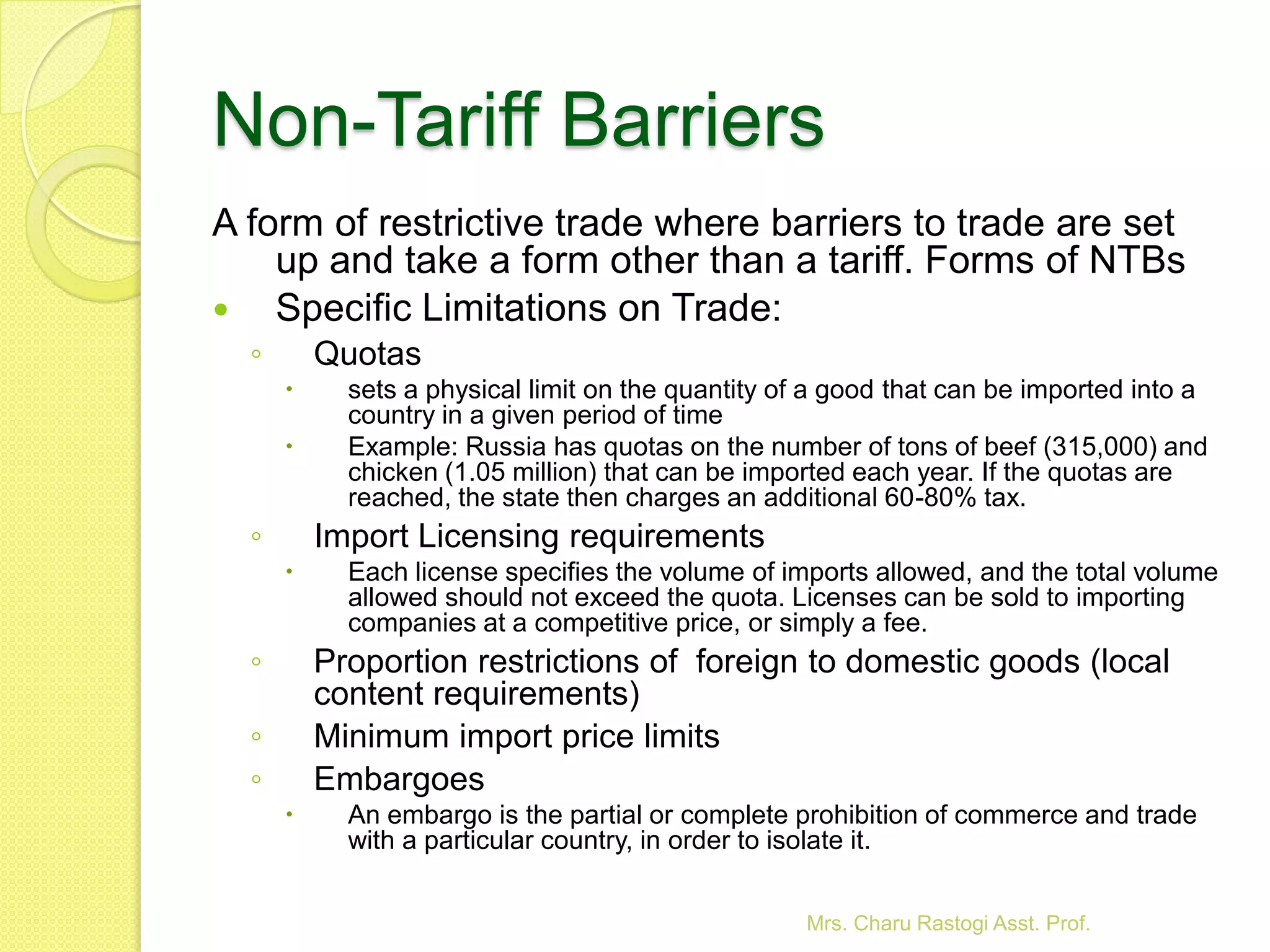 2. Theories of International Trade, Tariff and Non-tariff barriers and ...