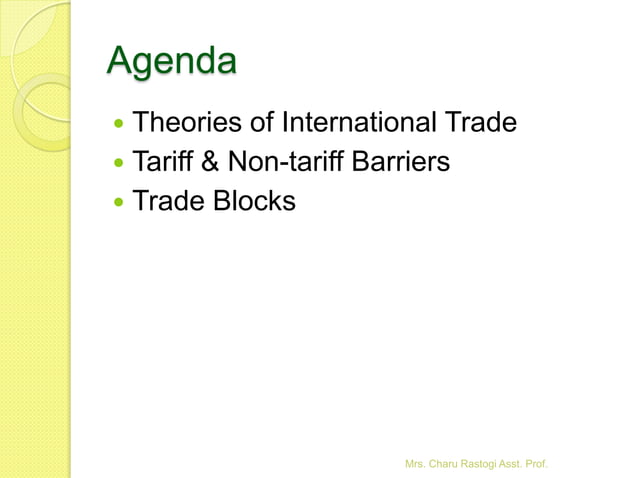 2. Theories of International Trade, Tariff and Non-tariff barriers and ...