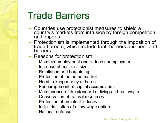 2. Theories of International Trade, Tariff and Non-tariff barriers and ...