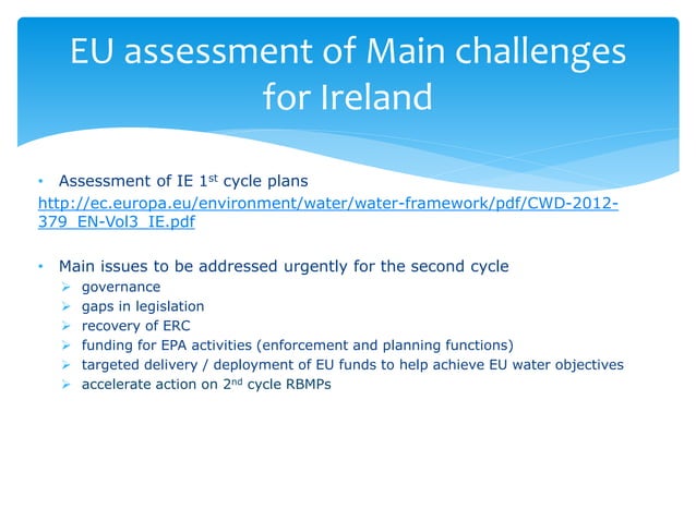 Regulations, timetable, challenges and key issues for Water Framework ...