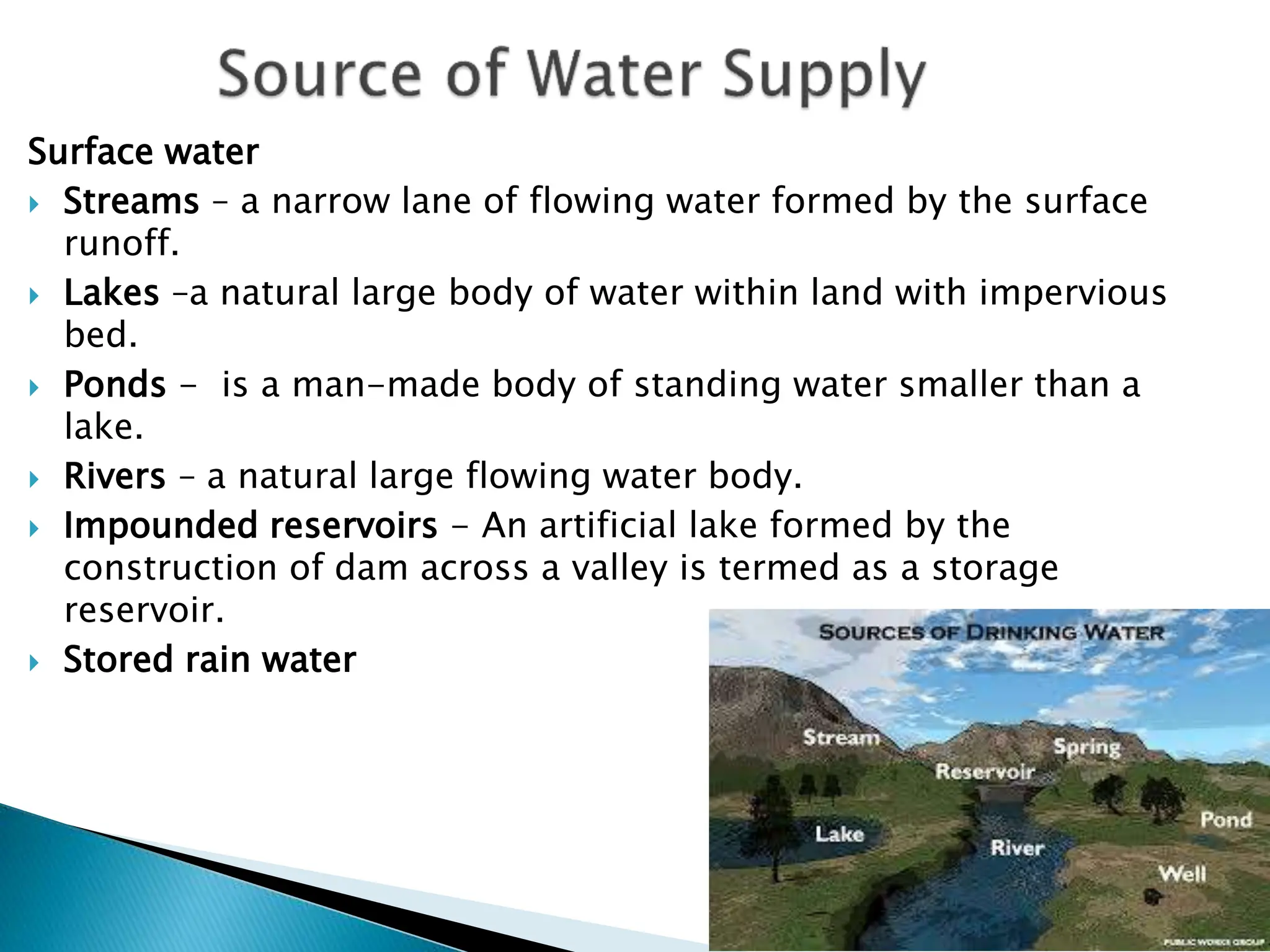 sources of water supply in cities - surface and groundwater sources | PPT