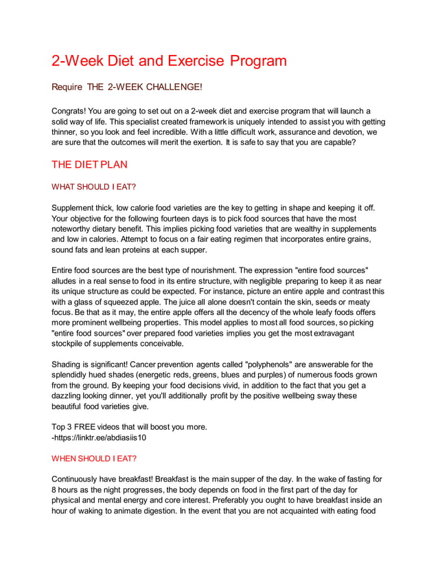 2 week diet and exercise program | PDF