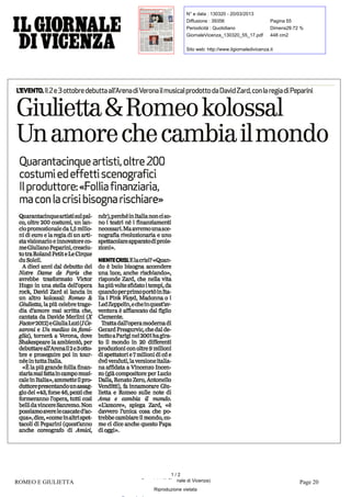 Romeo e Giulietta - Ama e cambia il mondo (La Tribuna di Treviso, 20-03 ...