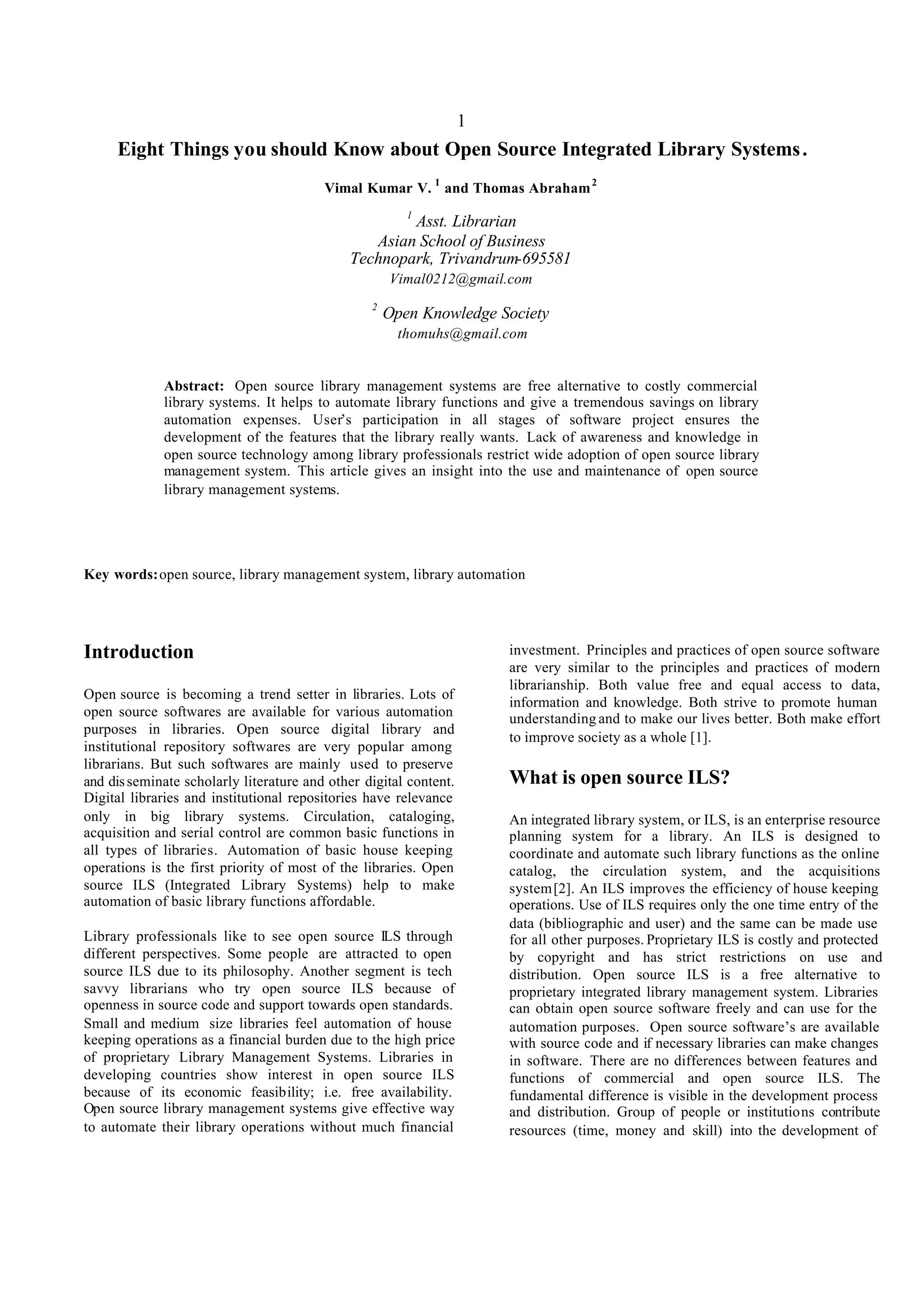 Eight Things you should Know about Open Source Integrated Library ...