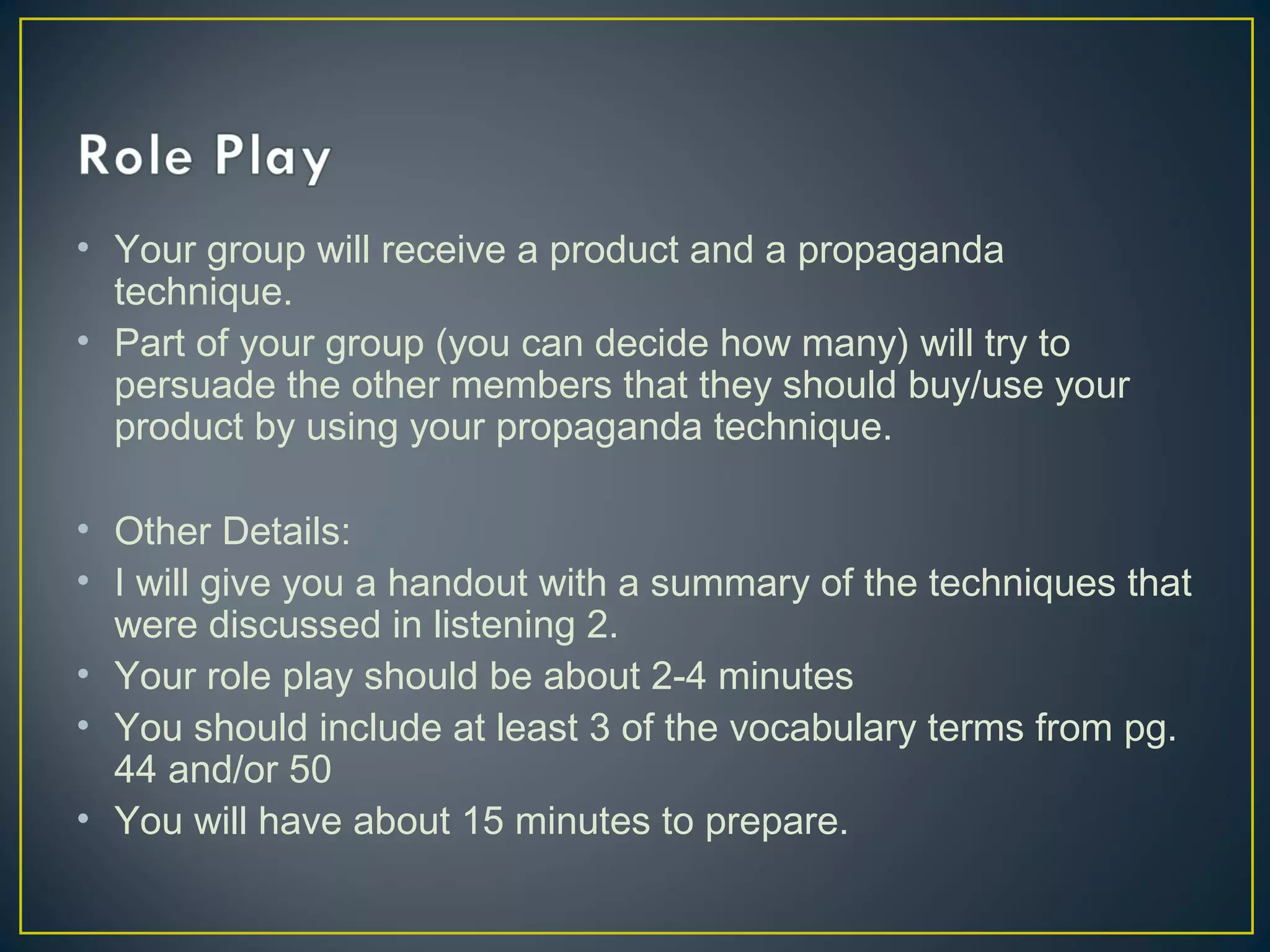 20. vocabulary practice, propeganda role plays | PPT