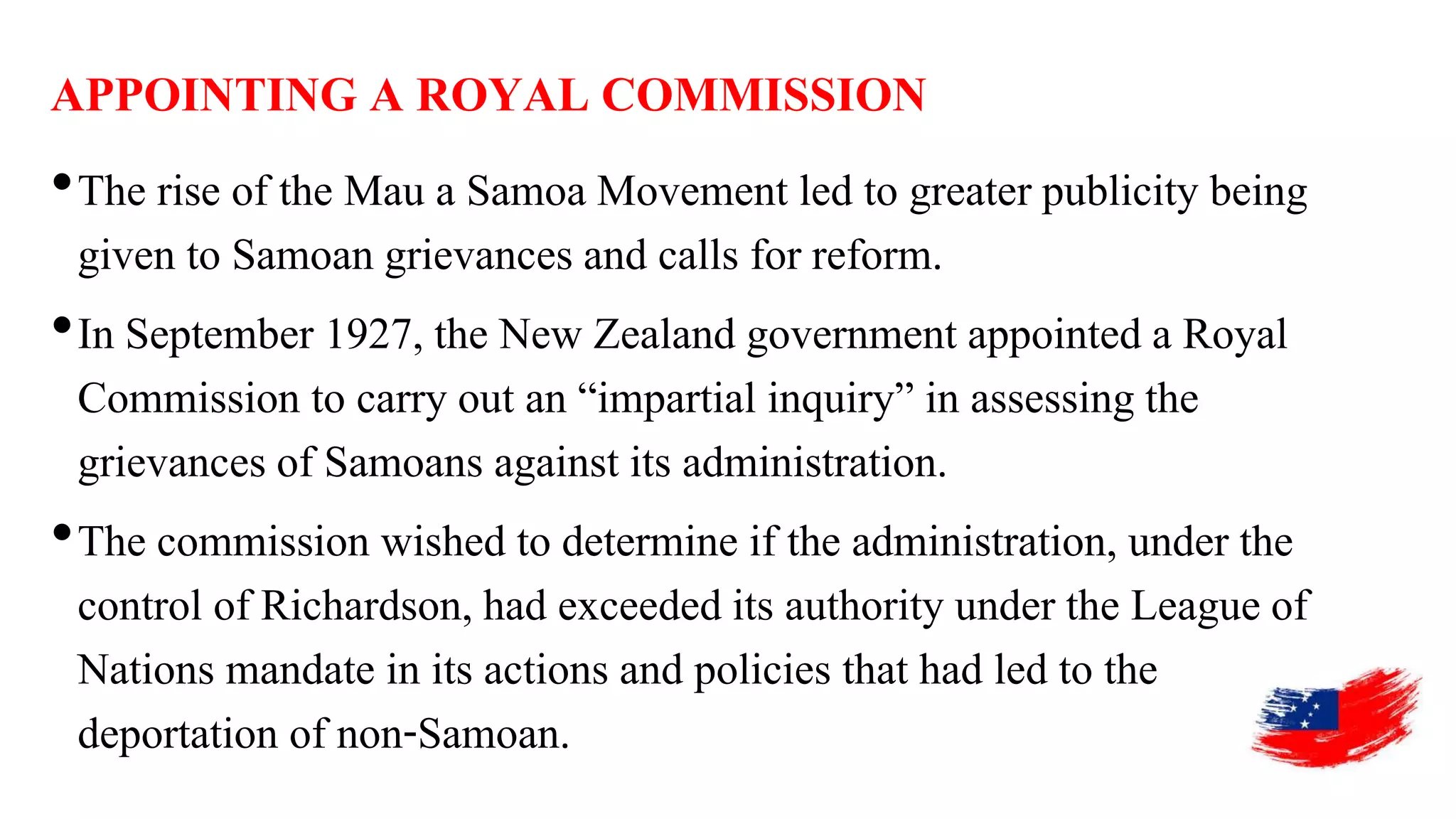 THE SAMOAN MAU MOVEMENT: A ROYAL COMMISSION | PPT