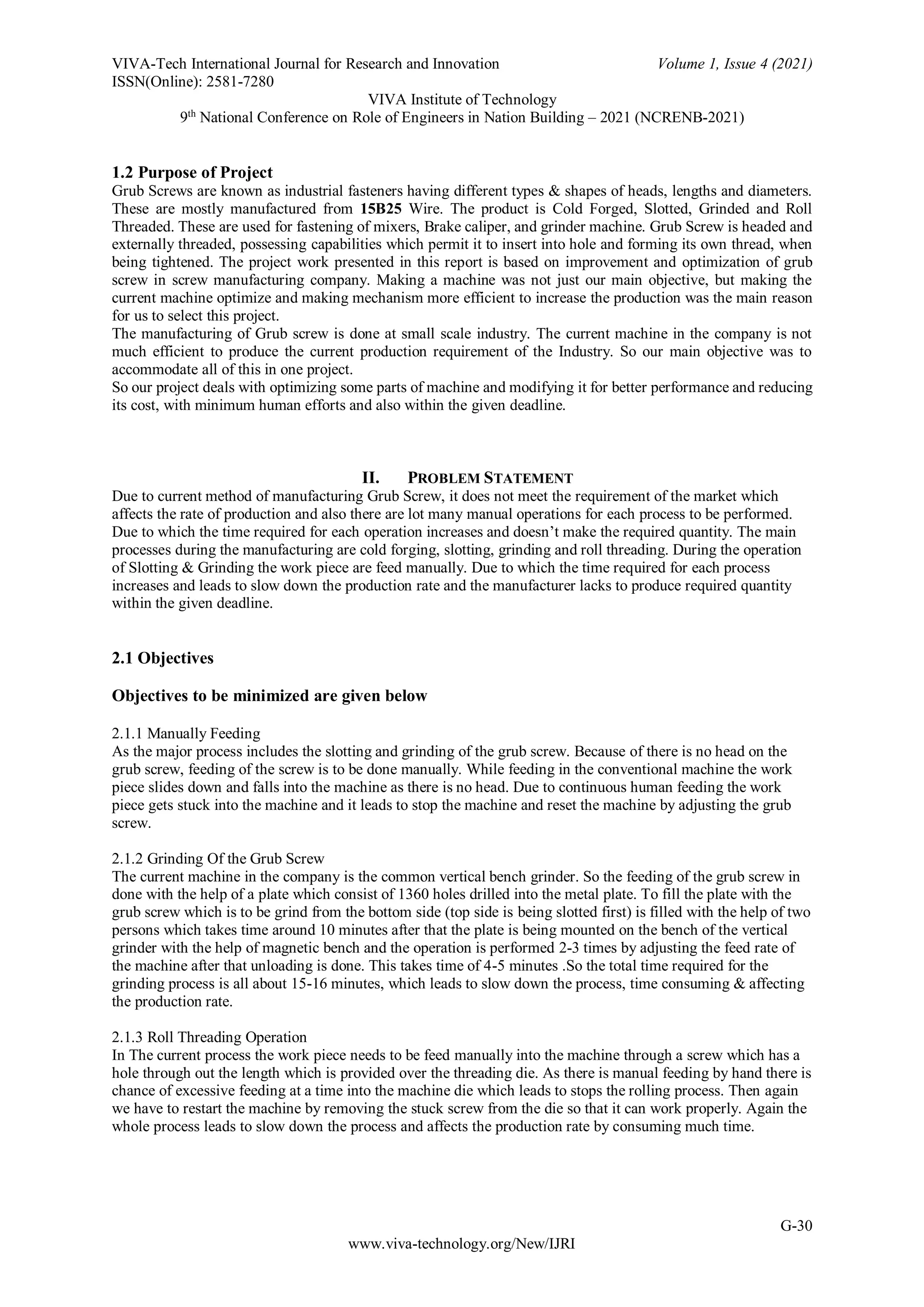PROCESS IMPROVEMENT OF GRUB SCREW MANUFACTURING IN A SMALL SCALE INDUSTRY | PDF