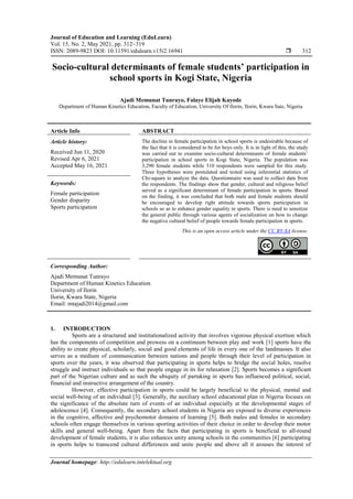 Socio-cultural determinants of female students’ participation in school ...