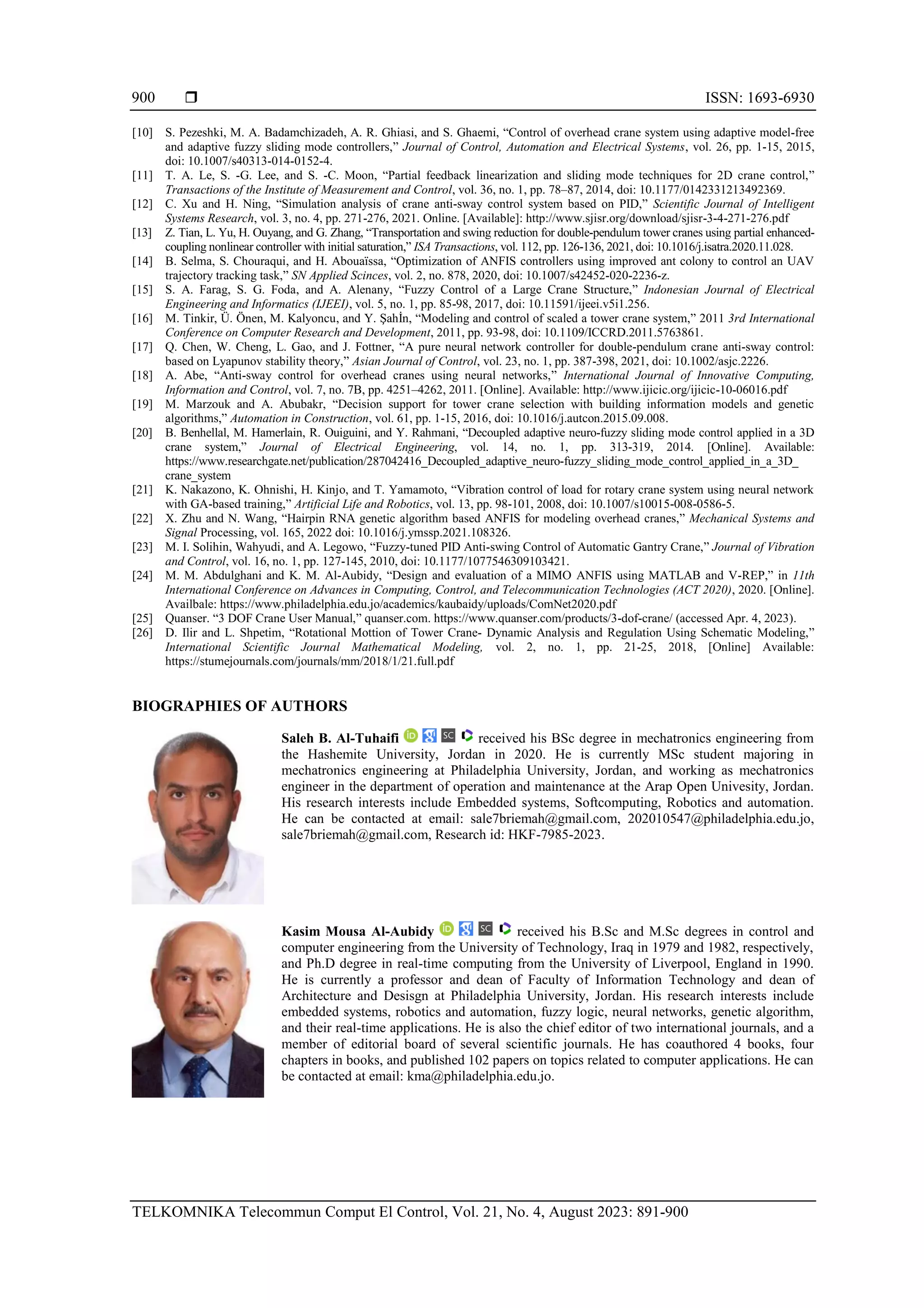 Neuro-fuzzy-based anti-swing control of automatic tower crane | PDF