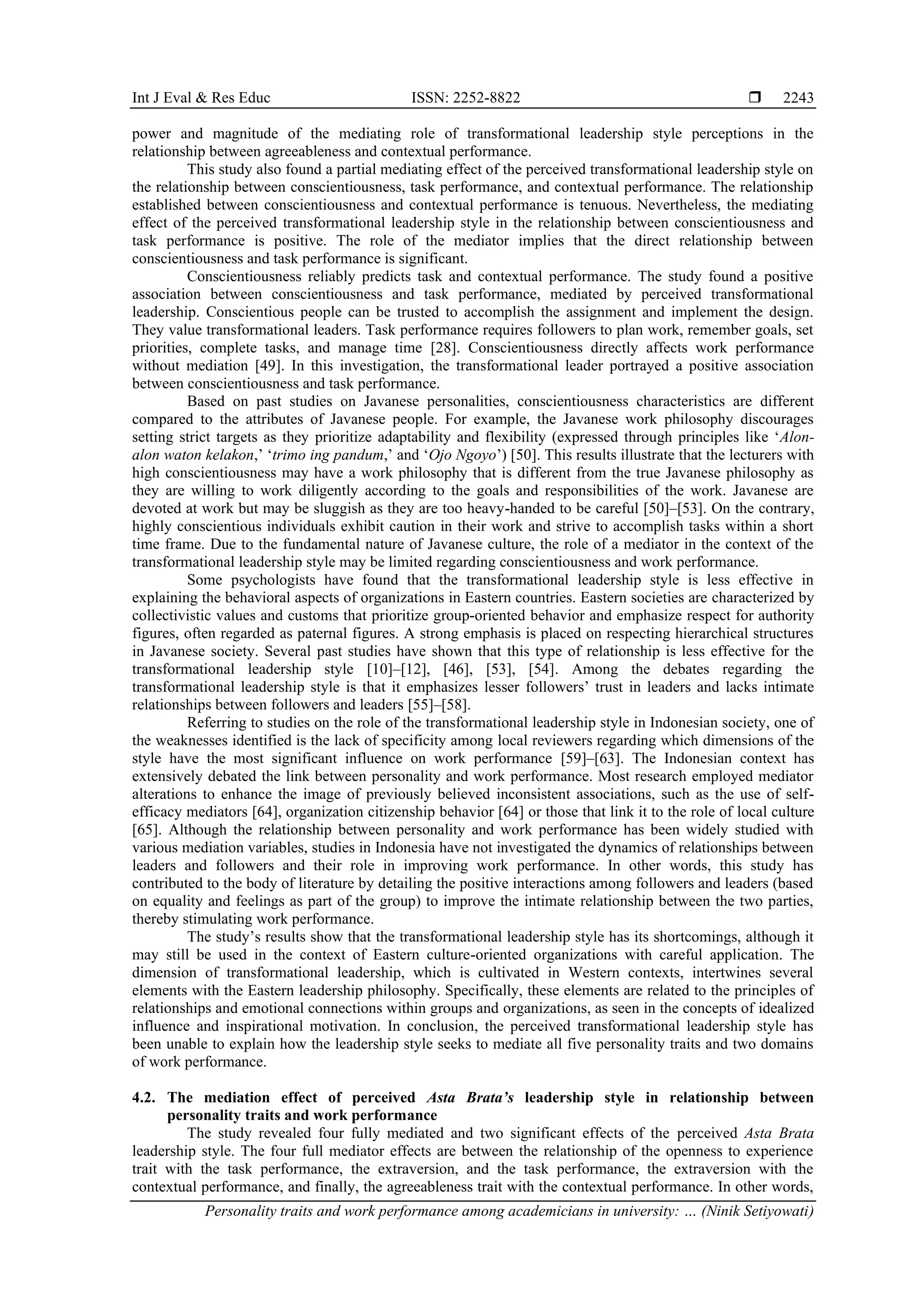 Personality traits and work performance among academicians in ...