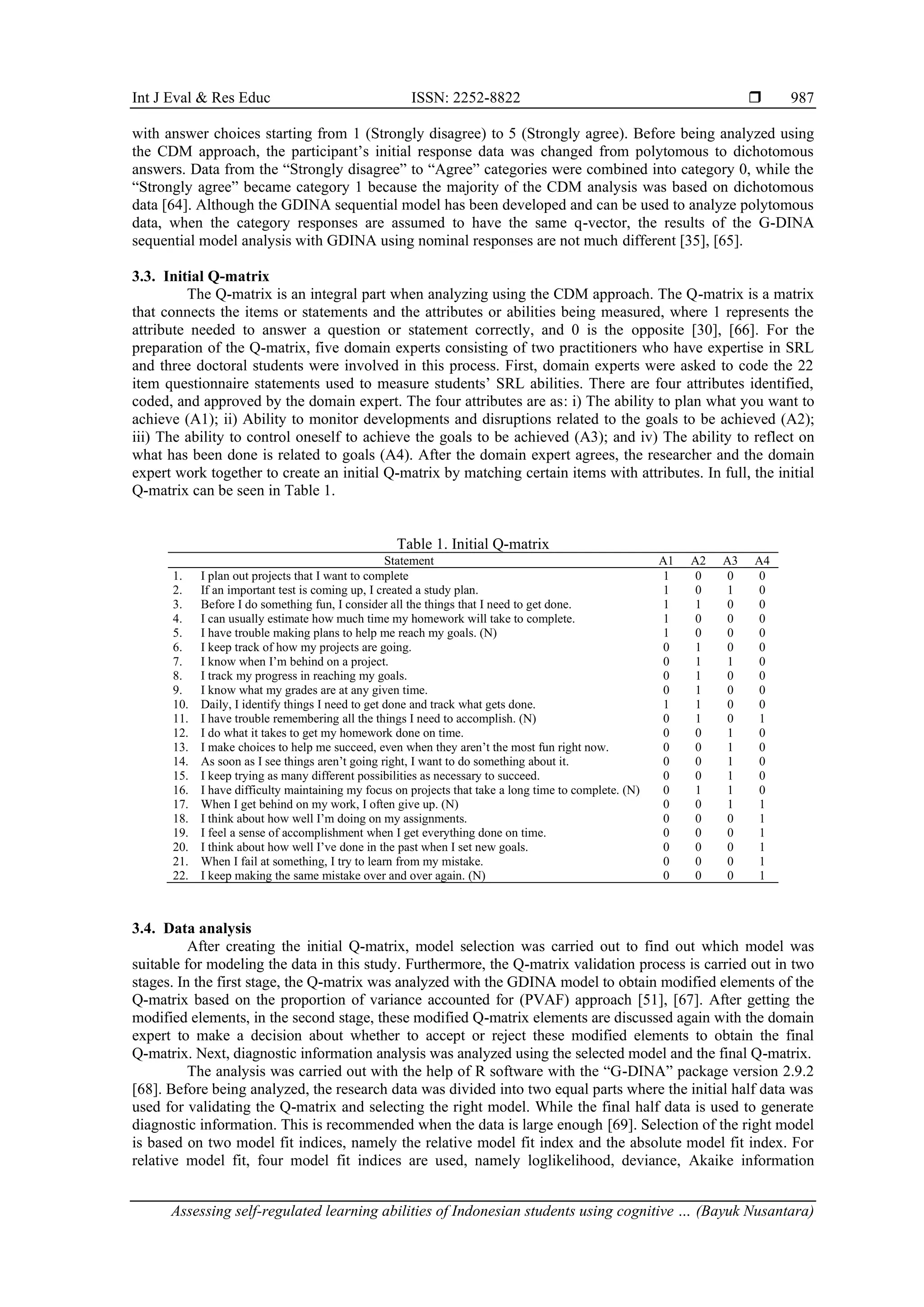Assessing self-regulated learning abilities of Indonesian students using cognitive diagnostic ...