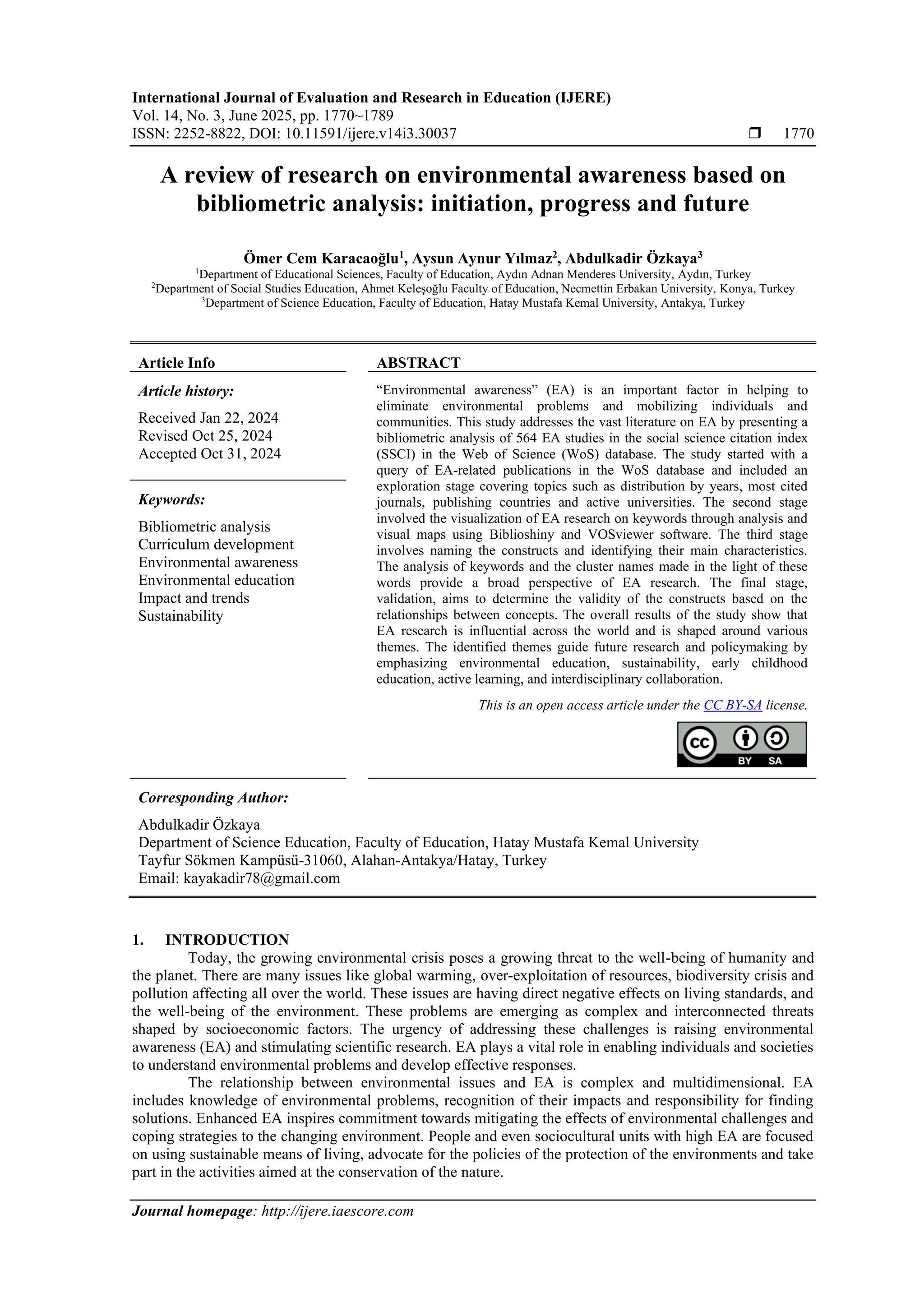 A review of research on environmental awareness based on bibliometric ...