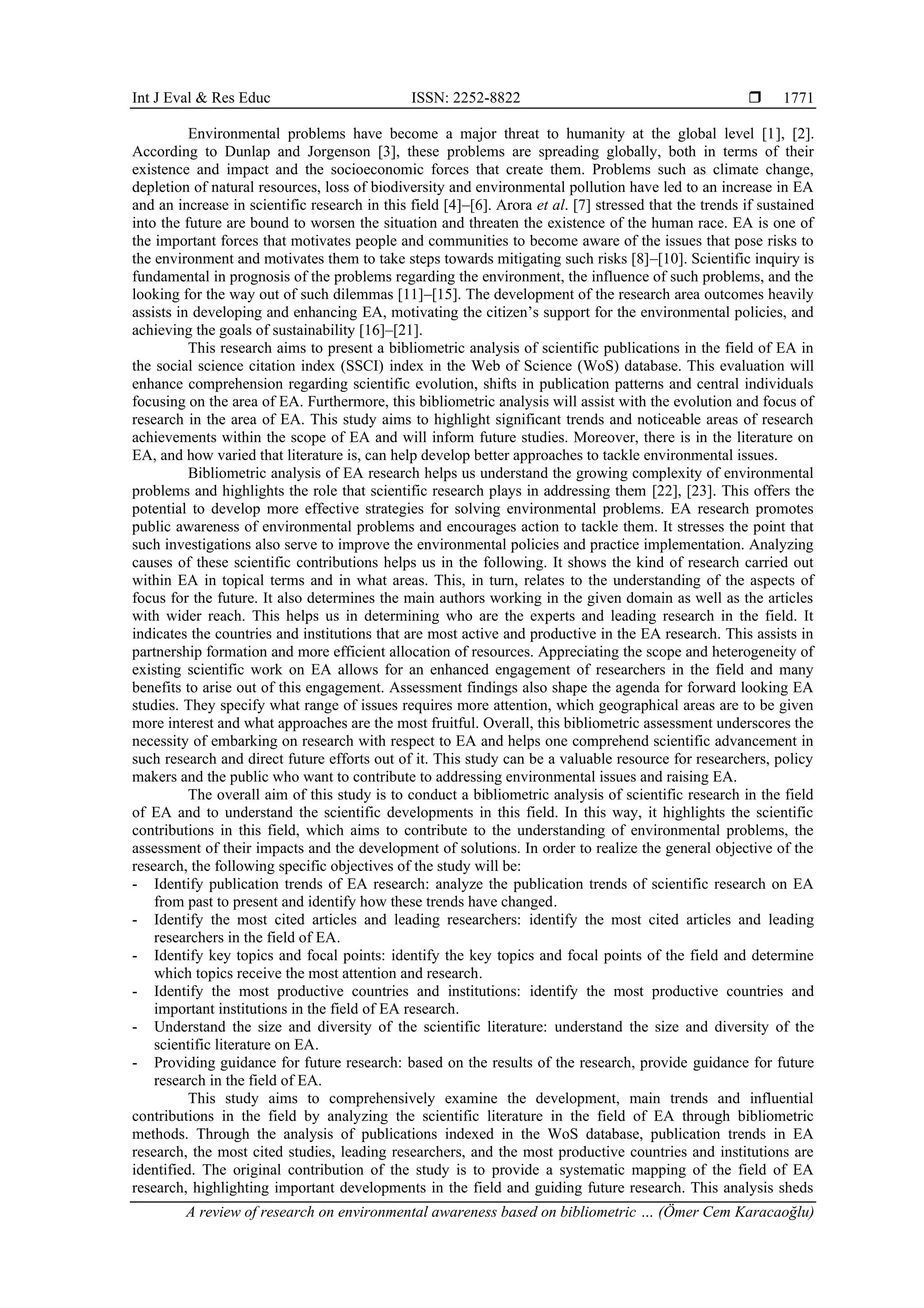 A review of research on environmental awareness based on bibliometric ...