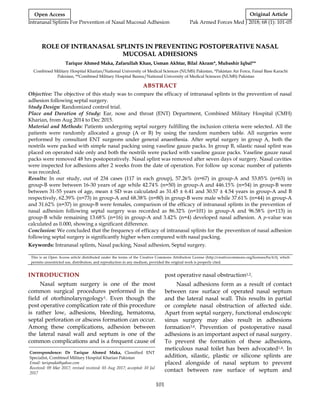 Intranasal Splints For Prevention of Nasal Mucosal Adhesion | PDF