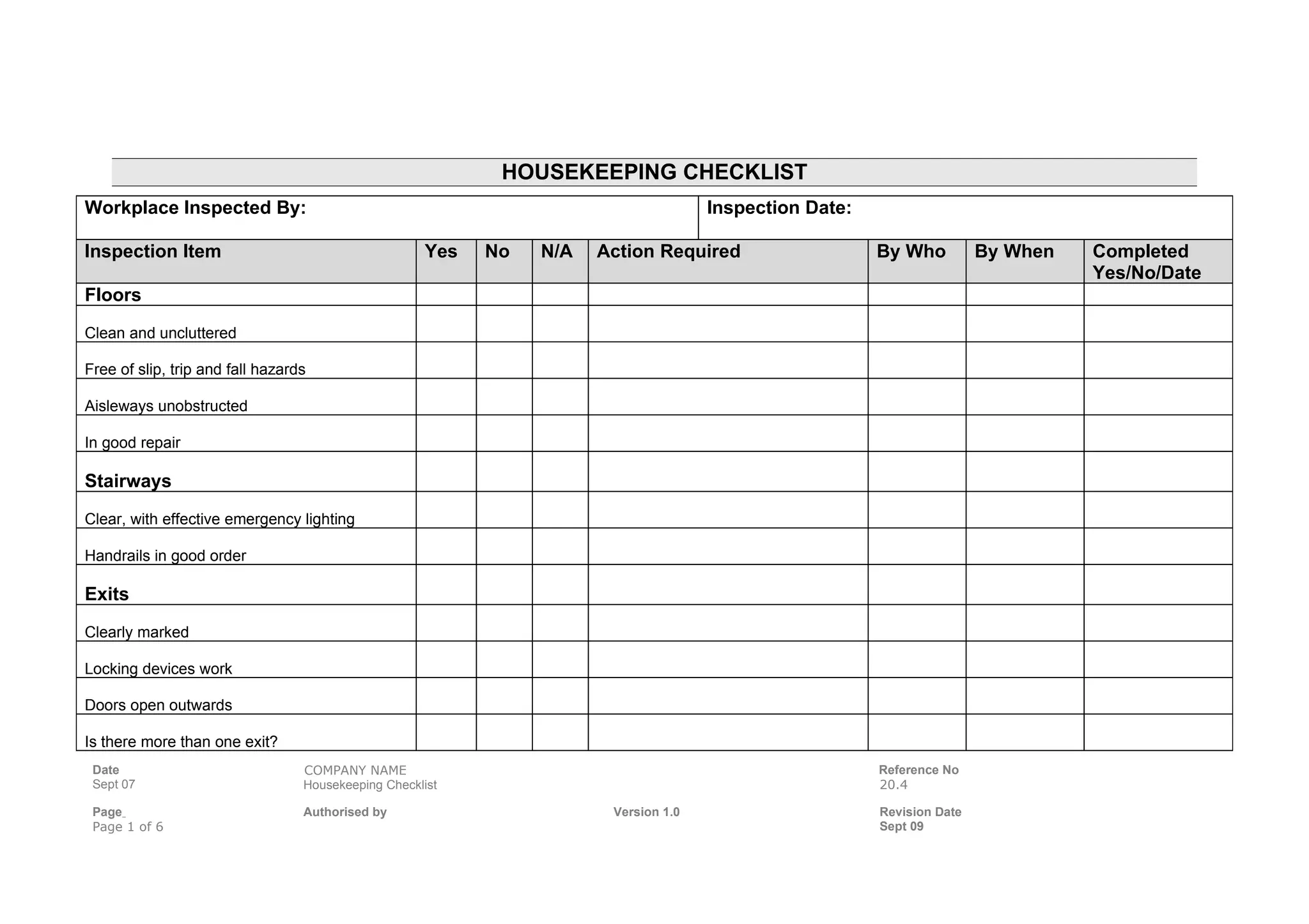 20.4 housekeeping checklist | DOC