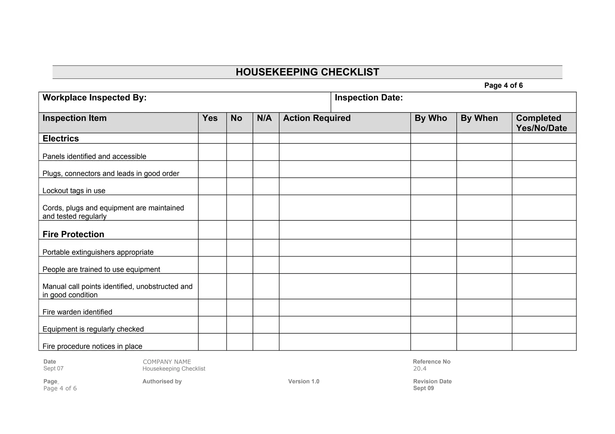 20.4 housekeeping checklist | DOC
