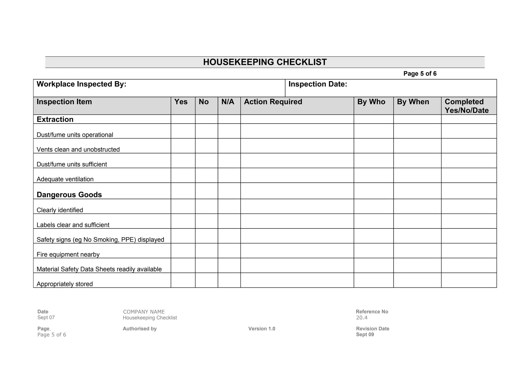 20.4 housekeeping checklist | DOC