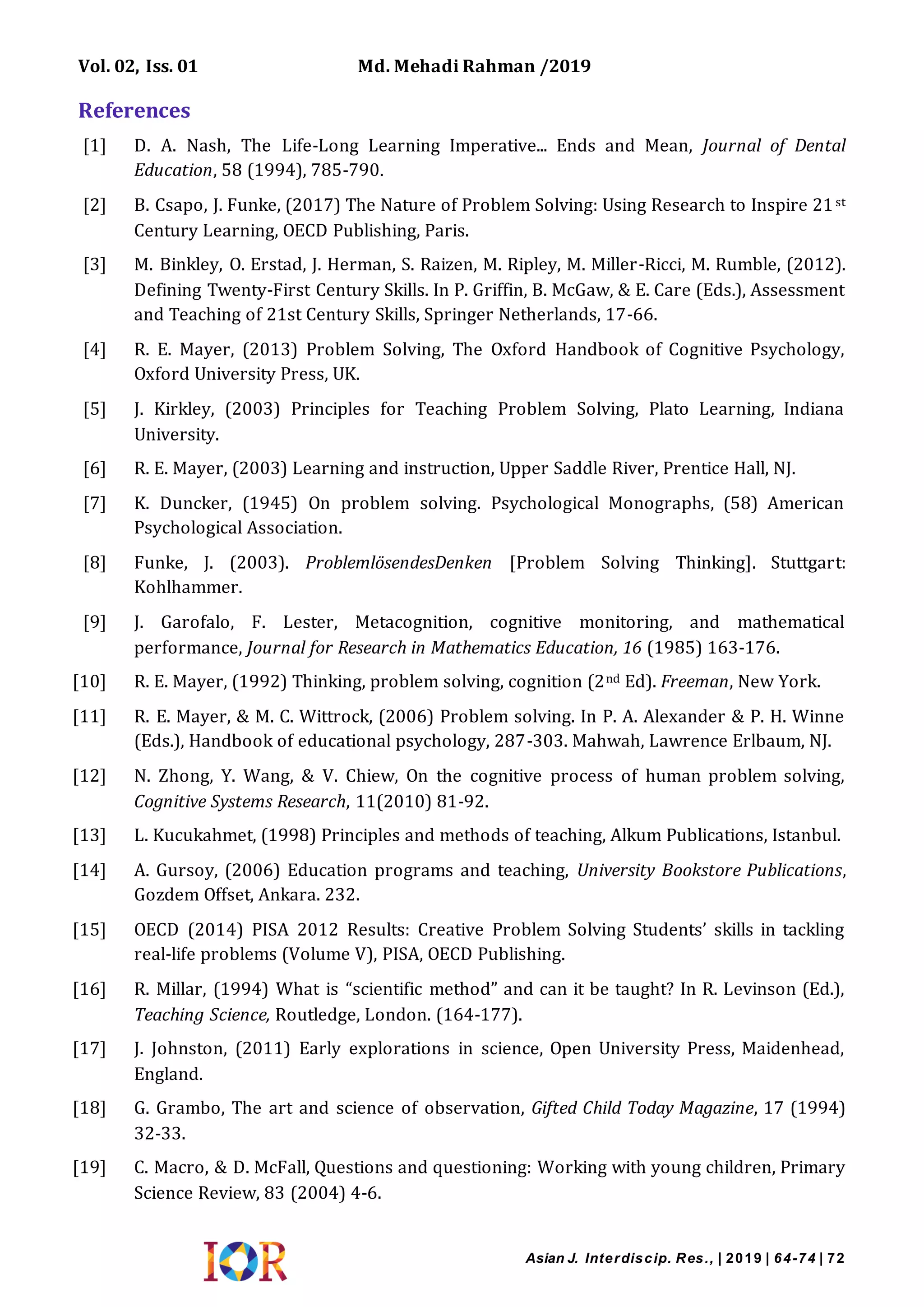 21st Century Skill “Problem Solving”: Defining the Concept | PDF