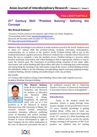 21st Century Skill “Problem Solving”: Defining the Concept | PDF