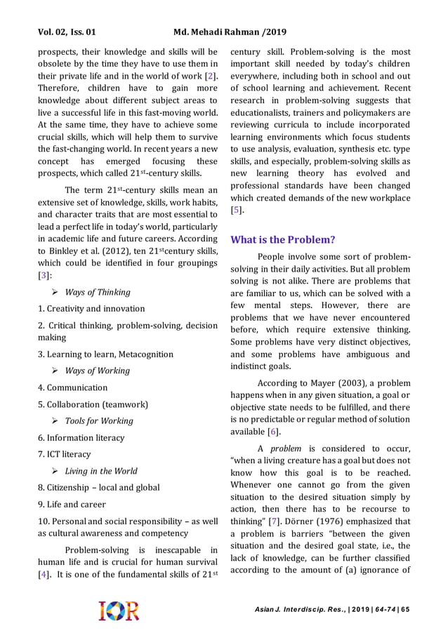 21st Century Skill “Problem Solving”: Defining the Concept | PDF