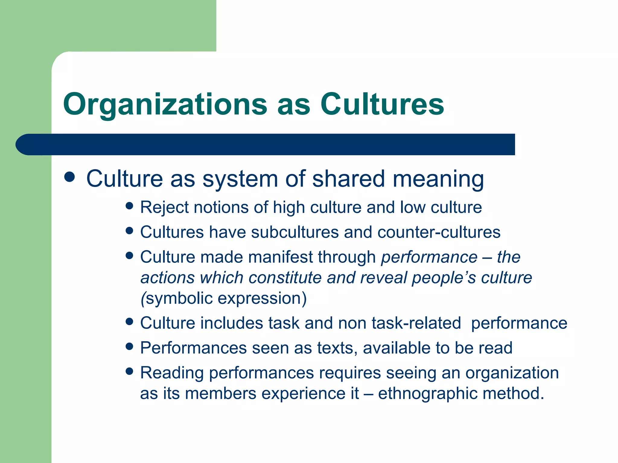 Cultural Approach To Organizations | PPT