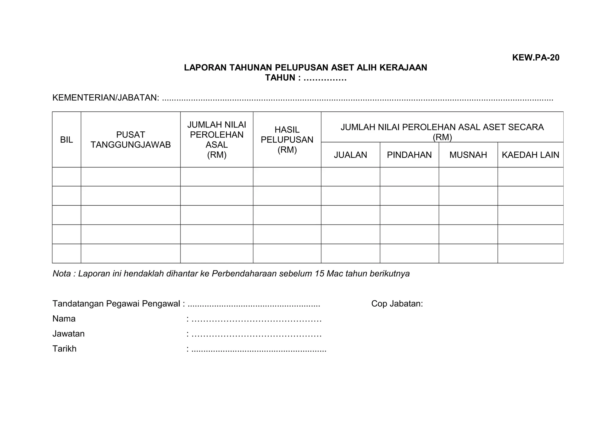 20.kew.pa 20(laporan tahunan pelupusan aset alih kerajaan) | DOC
