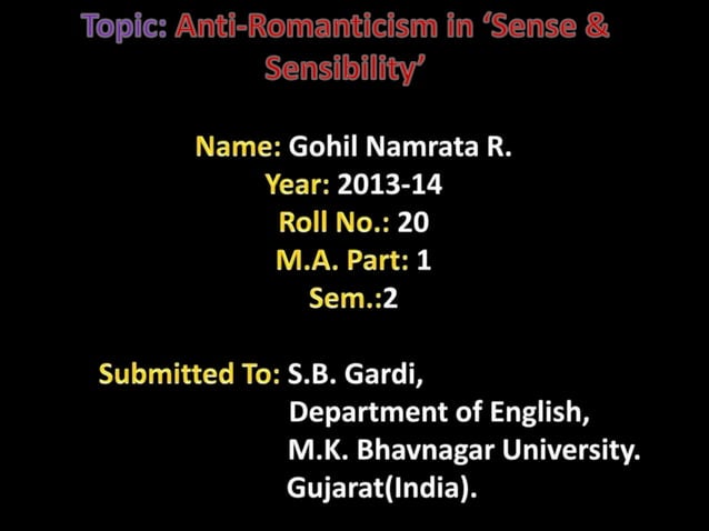 Anti-Romanticism in 'Sense and Sensibility' | PPTX